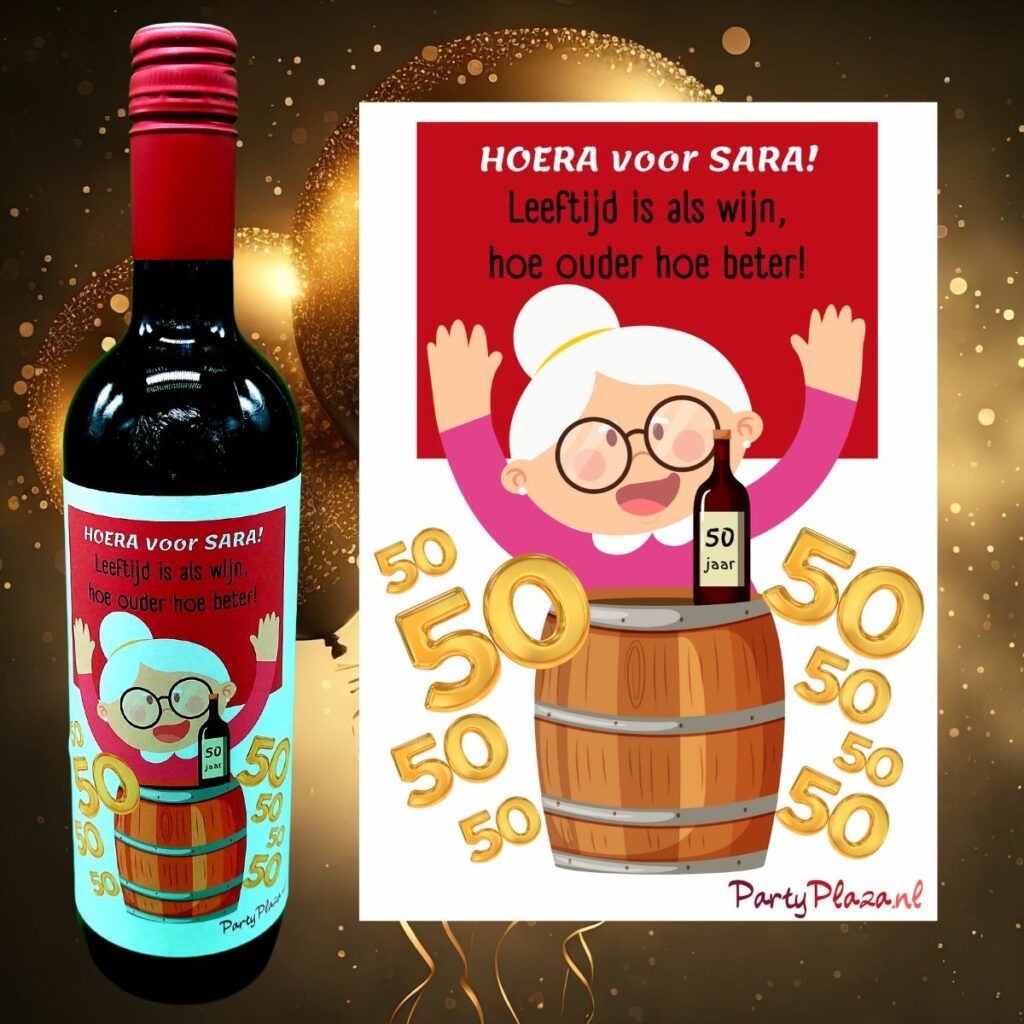 Wijnetiket Sara 50 jaar - Wijncadeau voor 50-jarige Sarah