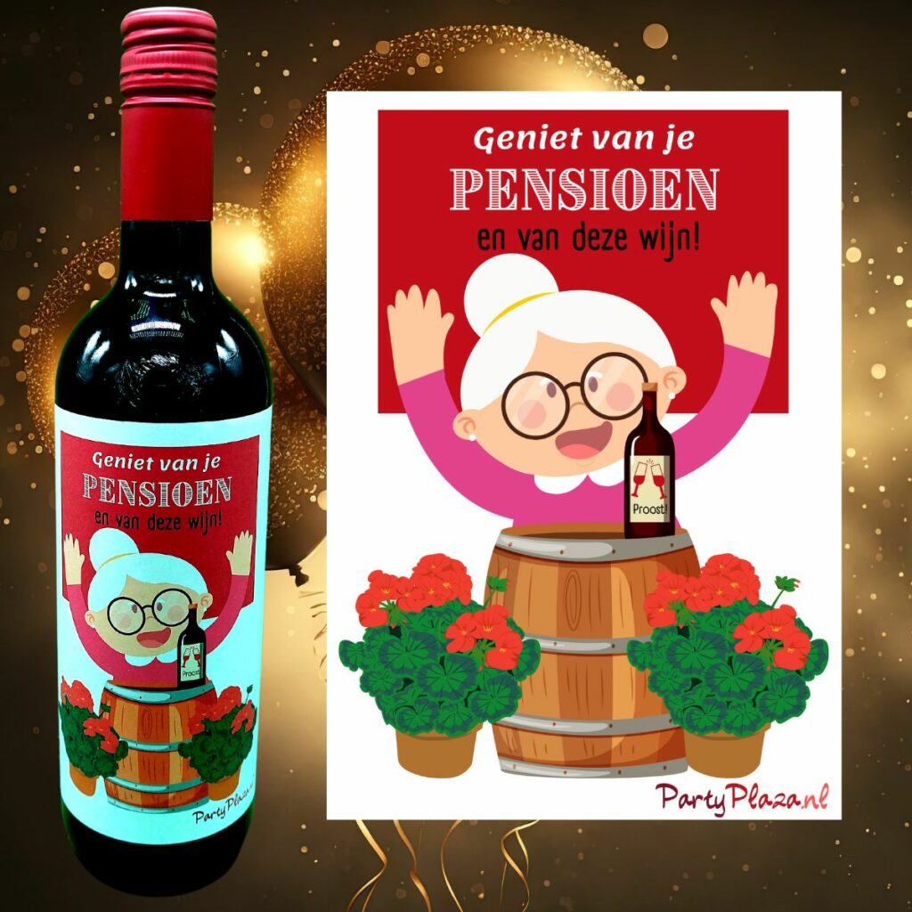 Wijnetiket Pensioen vrouw - Leuk Wijnlabel voor Pensionado